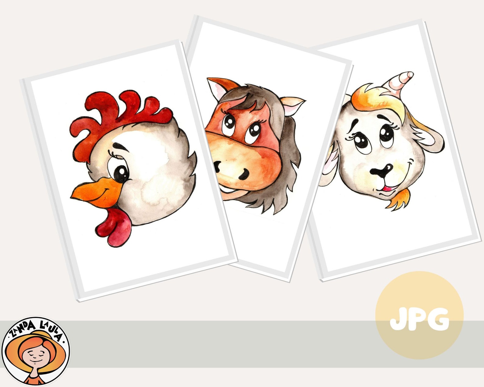 9 Farm Animals Ilustration Pages for Creative Aktivities. in Neutral ...