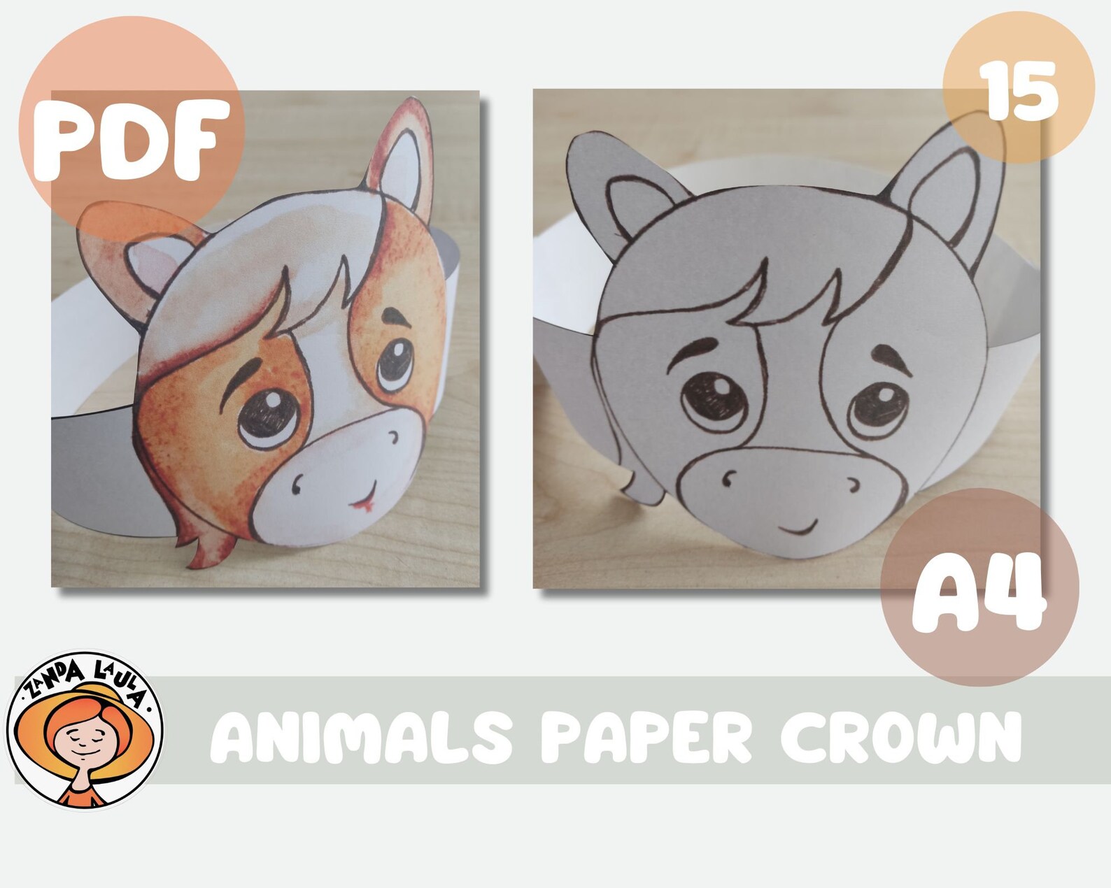 Coloring Paper Crown, 15 Animal Paper Hat for Kids, Printable Mask ...