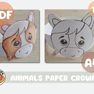 Coloring Paper Crown, 15 Animal Paper Hat for Kids, Printable Mask ...