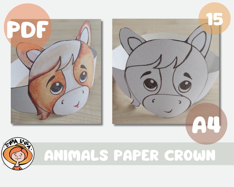 Coloring Paper Crown, 15 Animal Paper Hat for Kids, Printable Mask ...