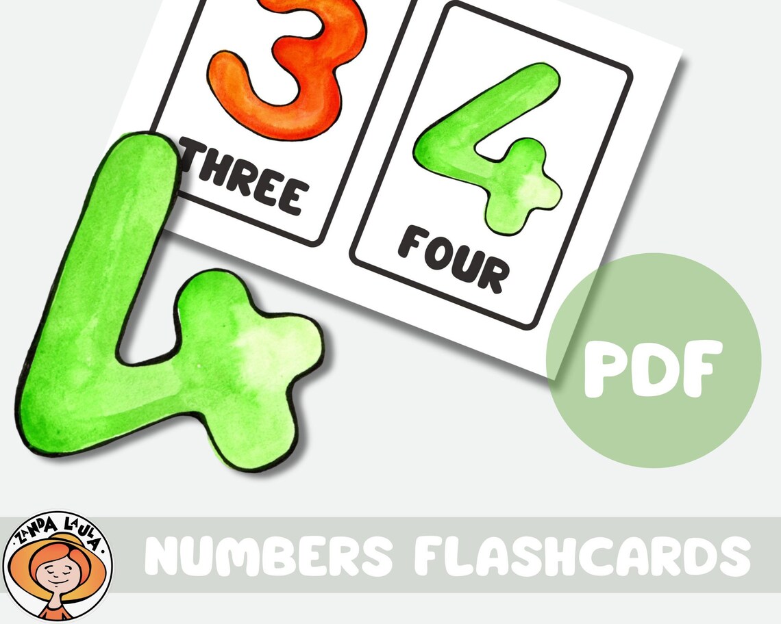 Colorful Illustrative Numbers Flashcards for Toddlers. Printable Number ...