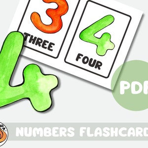 Colorful Illustrative Numbers Flashcards for Toddlers. Printable Number ...