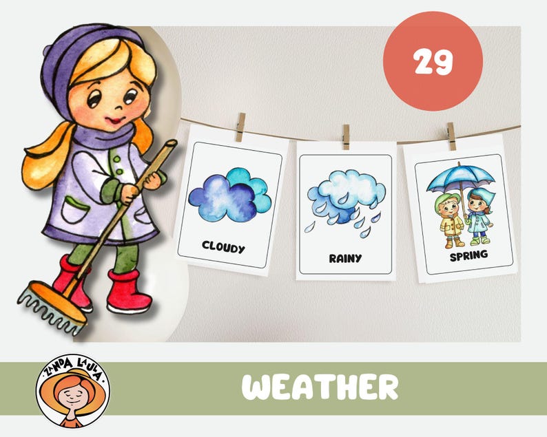 Weather Coloring Pages for Kids: 4 Seasons Learning Cards (A4 & US ...