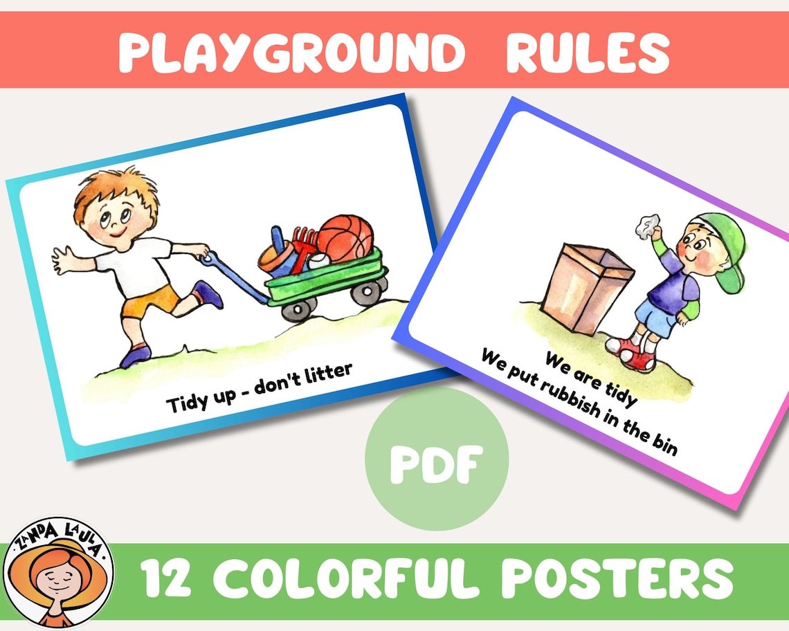 Playground Safety Rules Posters for Kids, Printable Kids Play Rules ...