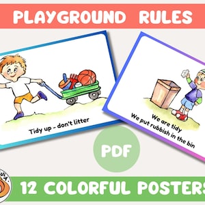 Playground Safety Rules Posters: Colorful Kids Play Signs. Playground ...