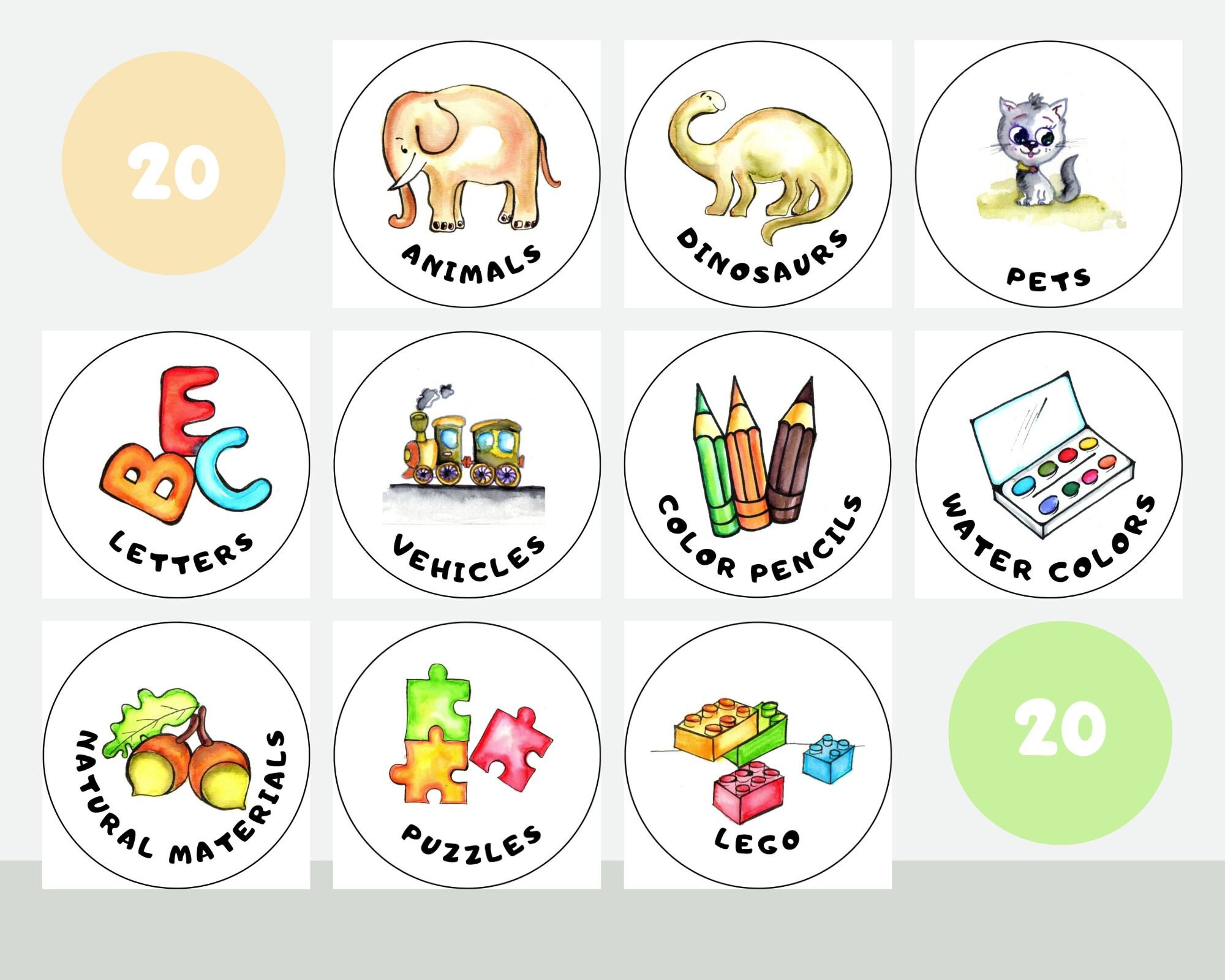 20 Labels for Preschools, Classroom Supplies Labels, Watercolor ...