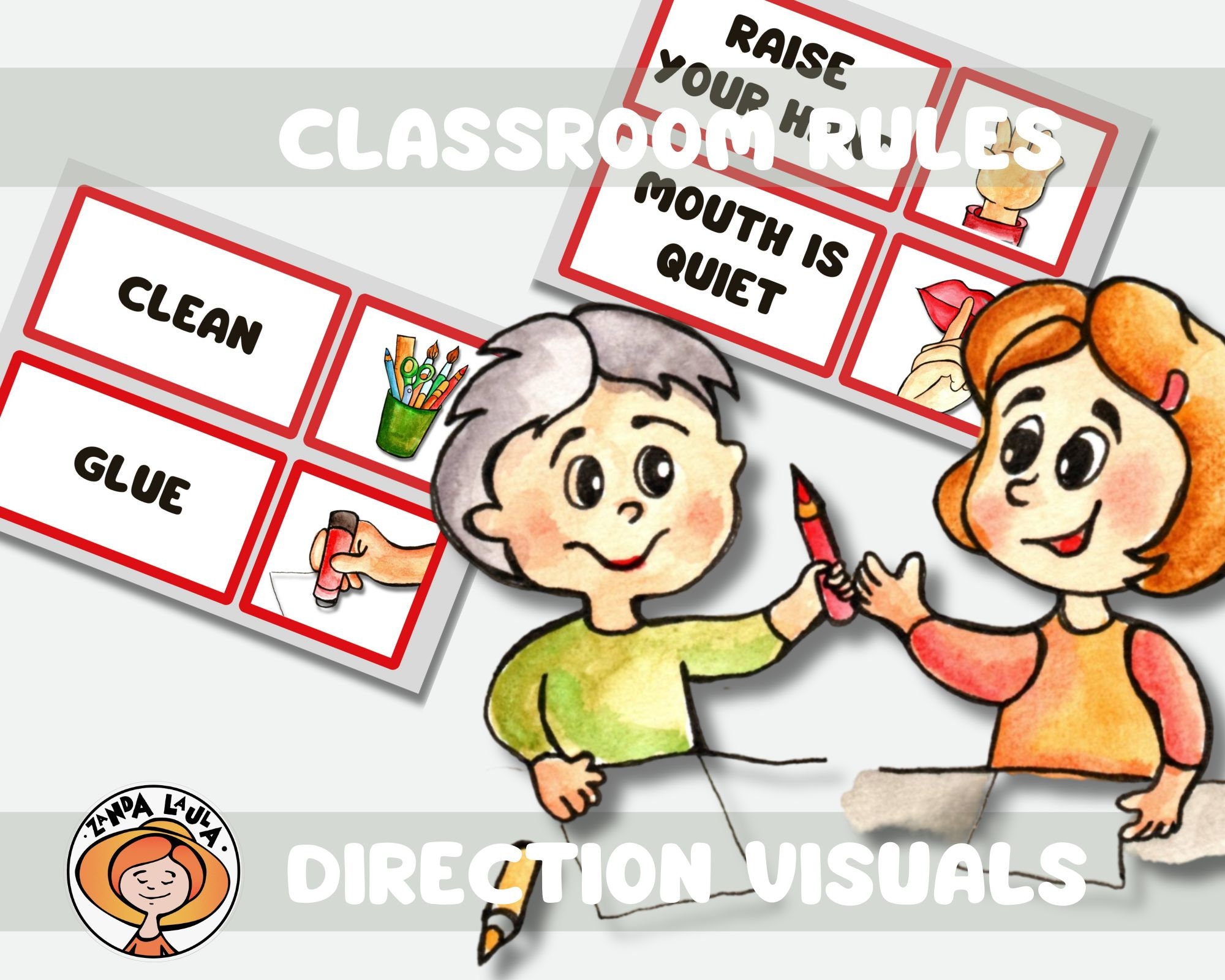 Classroom Rules and Direction Visuals for Kids. Pre-k, Preschool. Class ...