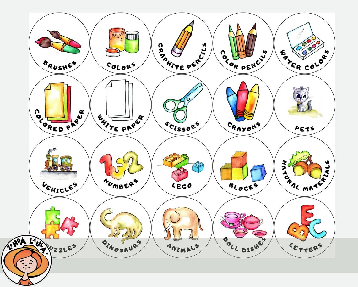 20 Labels for Preschools, Classroom Supplies Labels, Watercolor ...