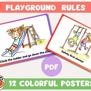 Playground Safety Rules Posters: Colorful Kids Play Signs. Playground ...