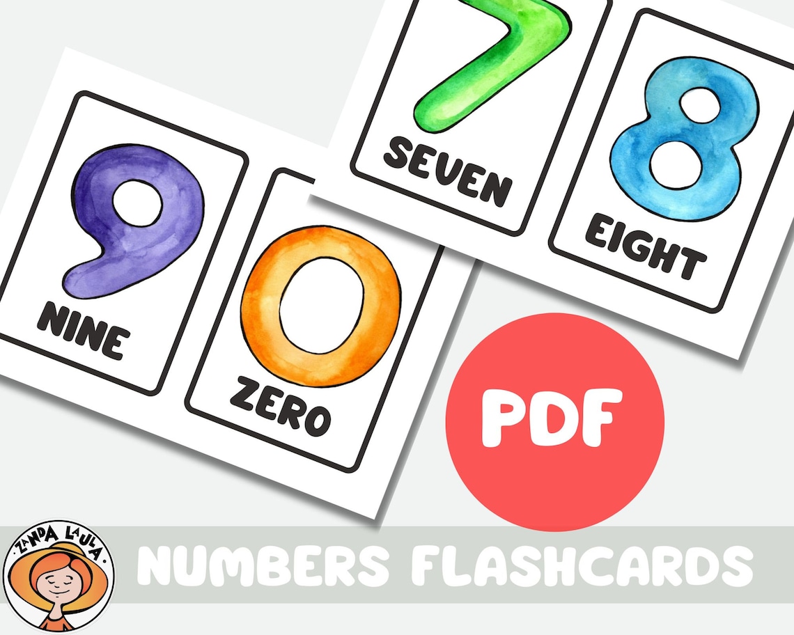 Colorful Illustrative Numbers Flashcards for Toddlers. Printable Number ...