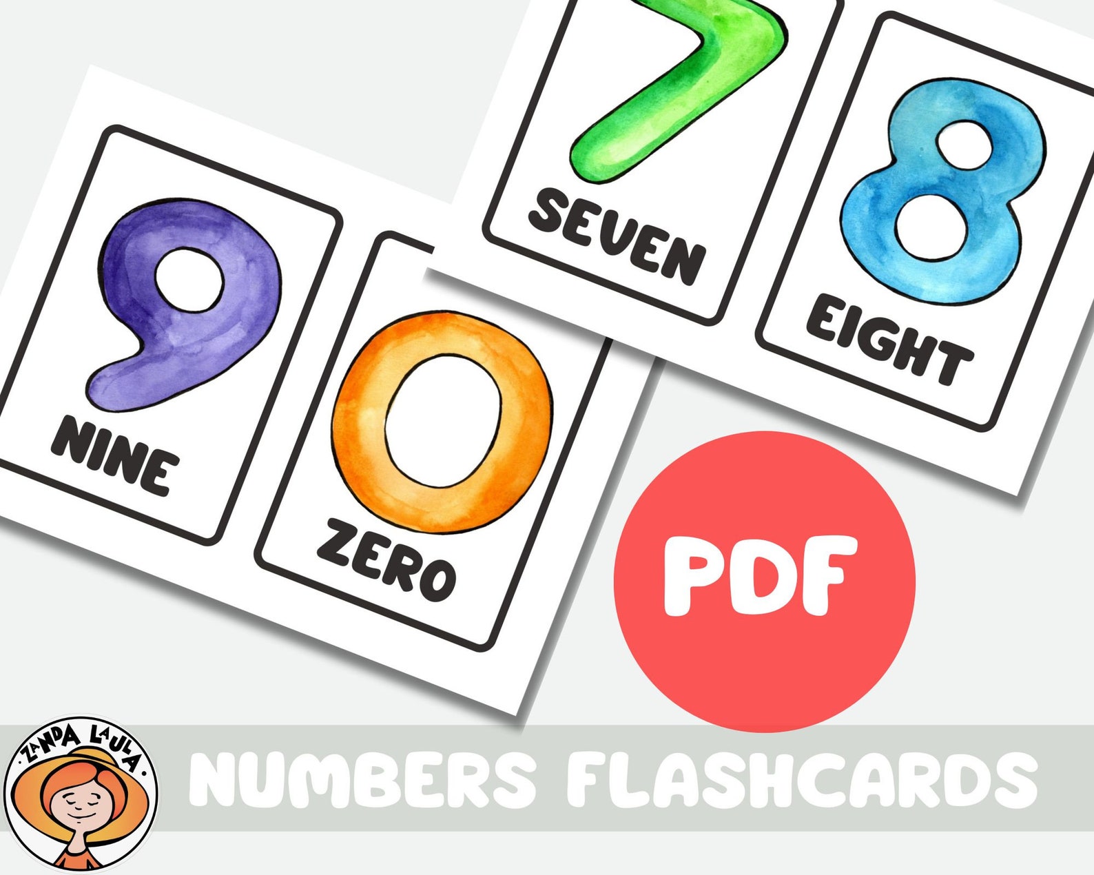 Colorful Illustrative Numbers Flashcards for Toddlers. Printable Number ...