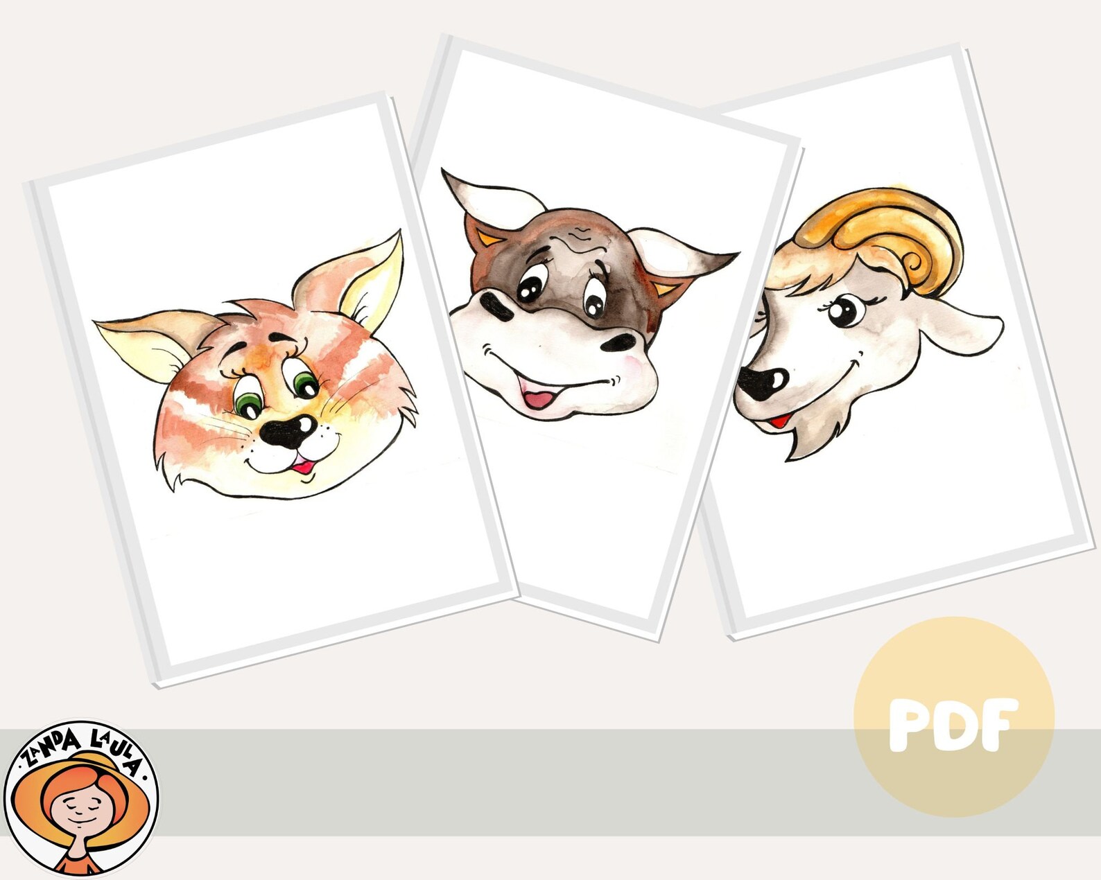 9 Farm Animals Ilustration Pages for Creative Aktivities. in Neutral ...