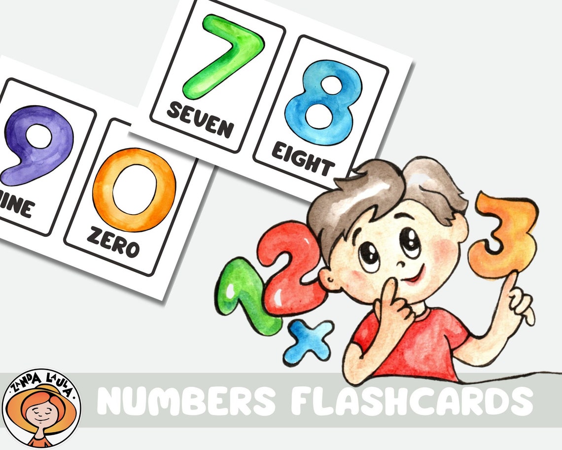 Colorful Illustrative Numbers Flashcards for Toddlers. Printable Number ...