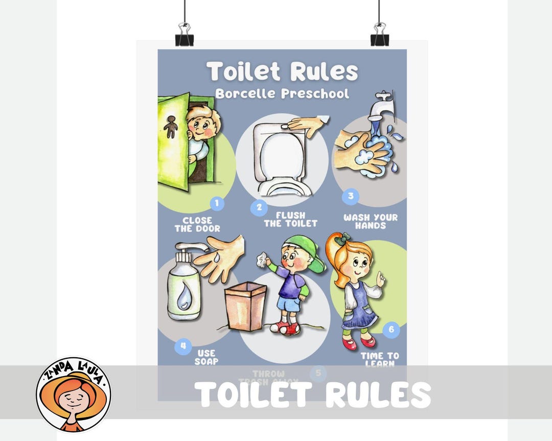 Toilet Rules Poster for Kids, Bathroom Etiquette, Hygiene Basics ...