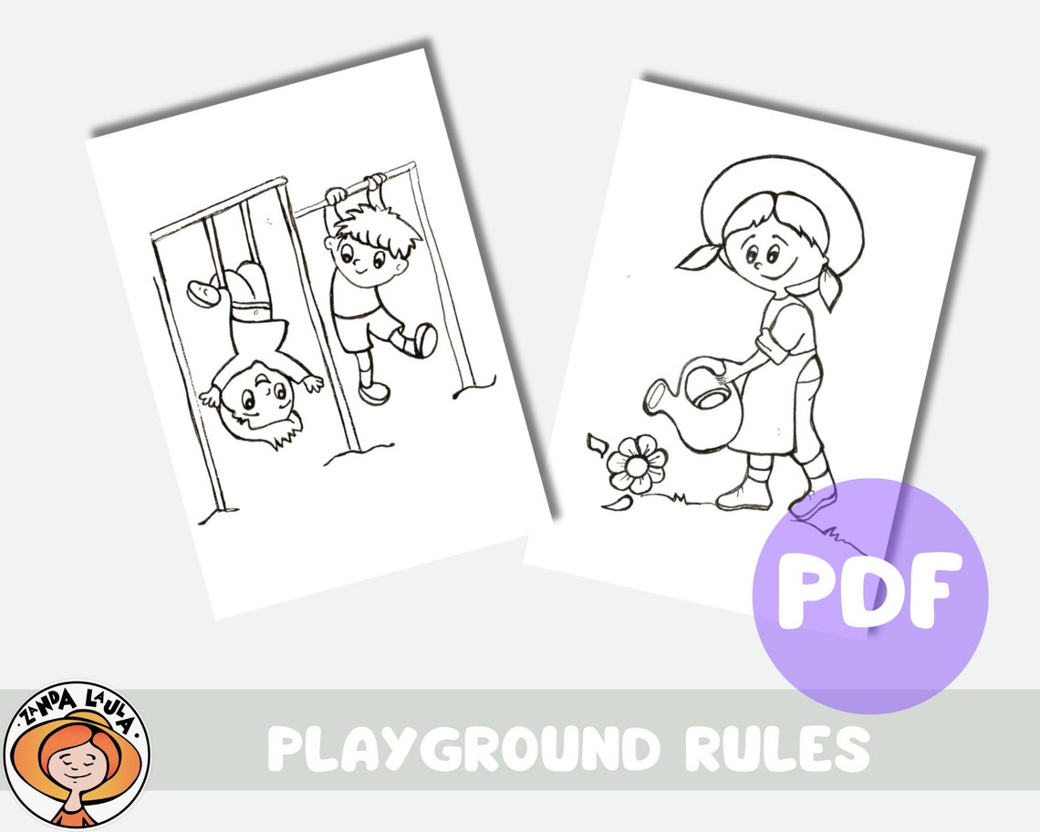 Playground Safety Rules. 12 Coloring Pages for Kids. Preschool ...