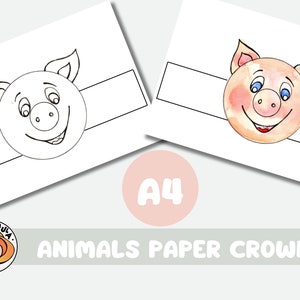 Coloring Paper Crown, 15 Animal Paper Hat for Kids, Printable Mask ...
