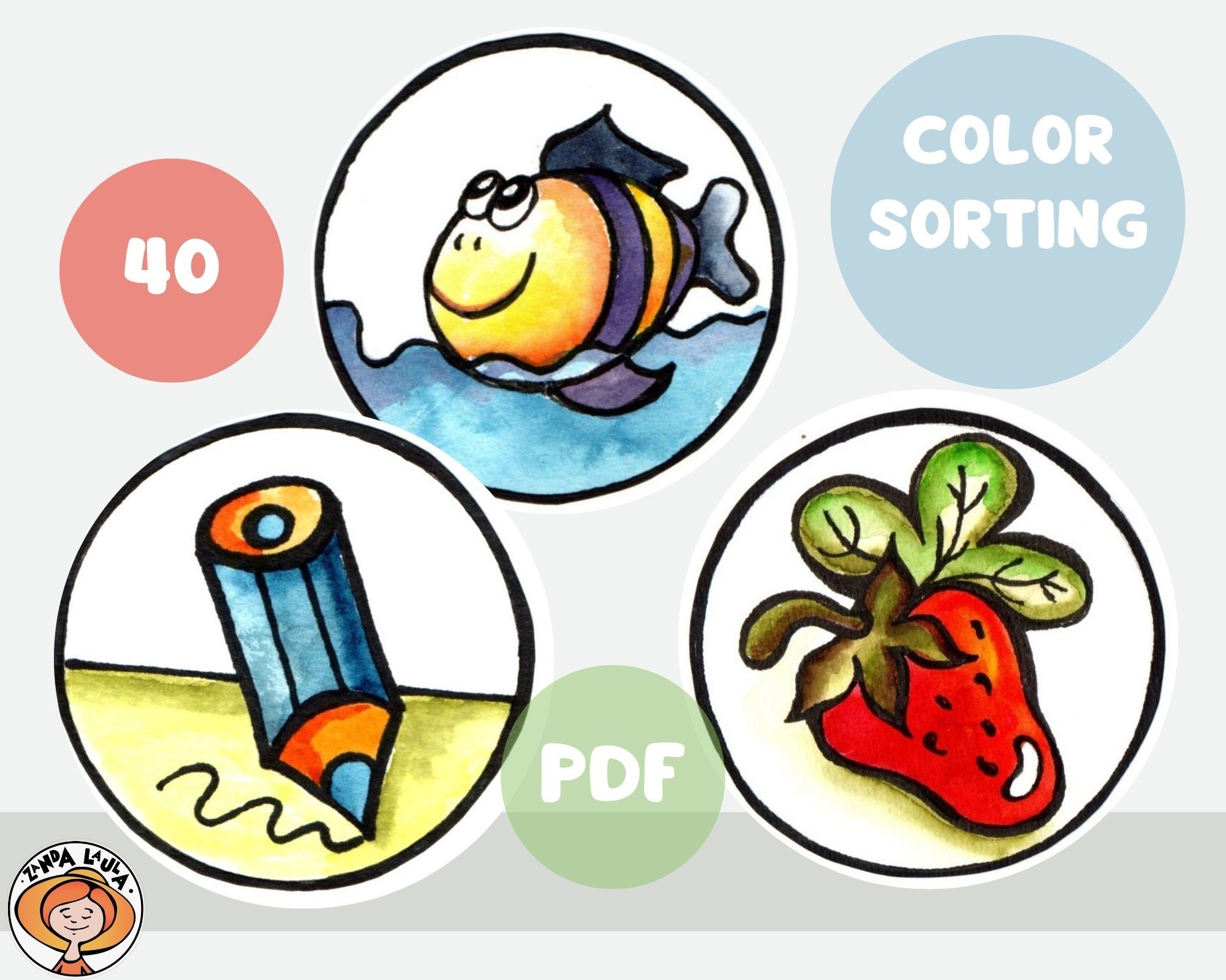 Color Sorting Printable Cards for Kids. Toddler's 10-color Recognition ...
