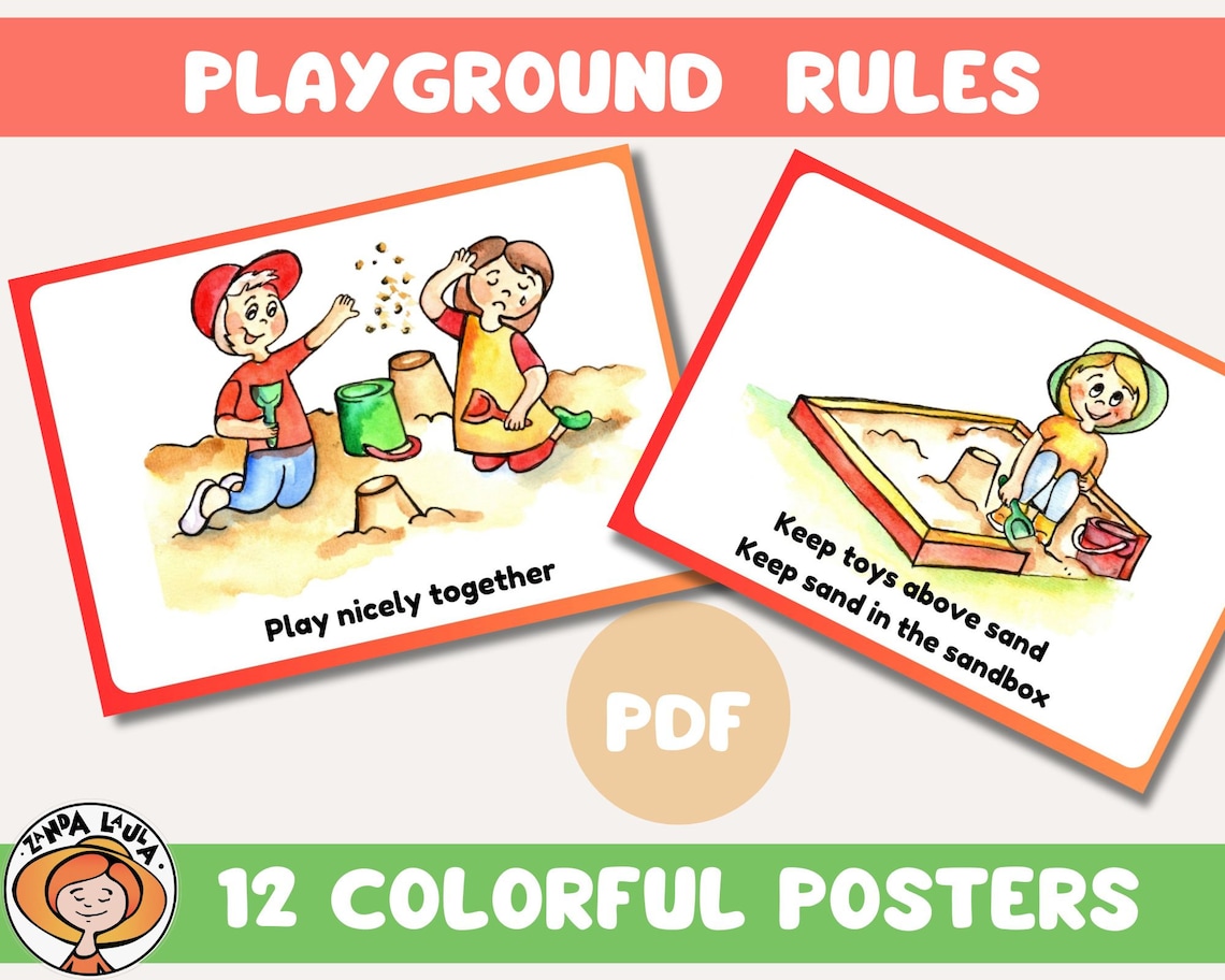 Playground Safety Rules Posters for Kids, Printable Kids Play Rules ...