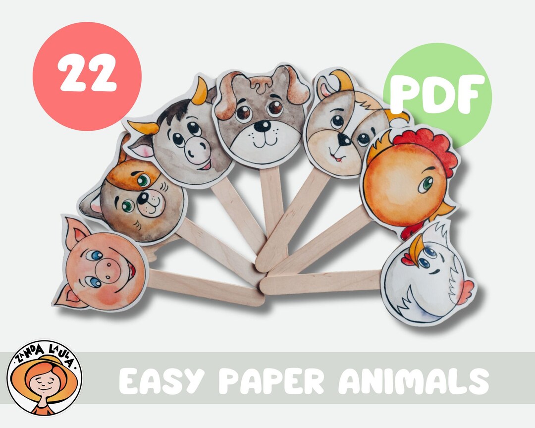 22 Animal Stick Puppets. Craft Stick Printable Puppets, Kids Pretend ...