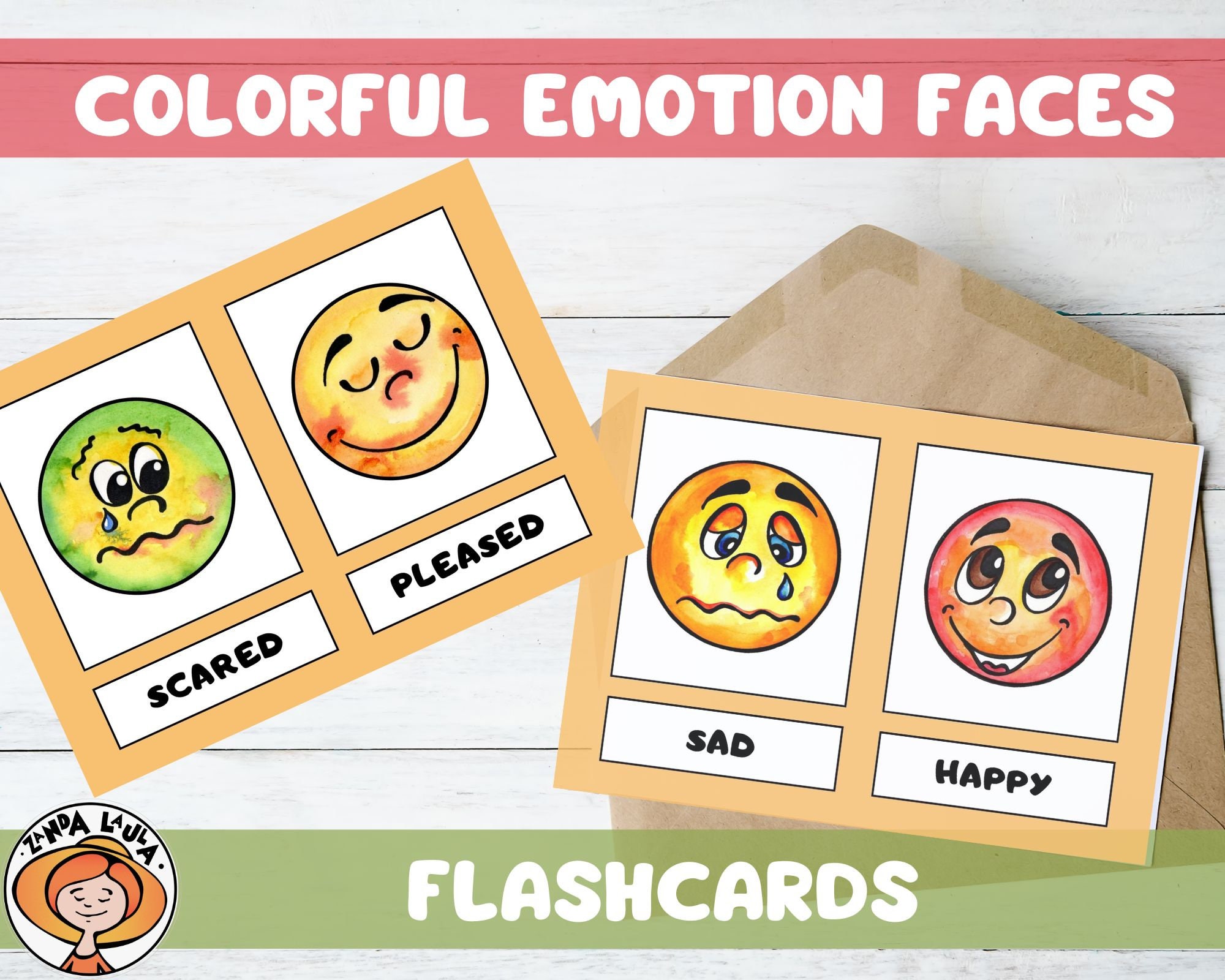 Colorful Emotion Faces Flashcards. Feelings Cards, Emotions Chart ...