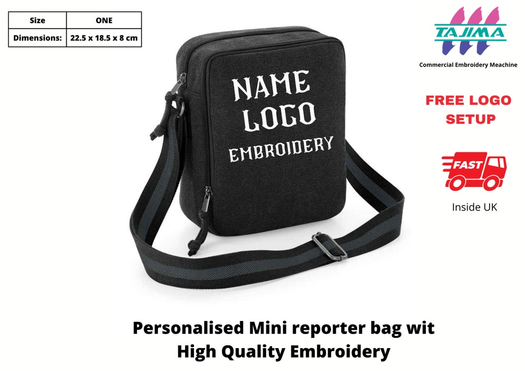 Personalized Mini Canvas Reporter Bag, Embroidered Name or Logo - Etsy