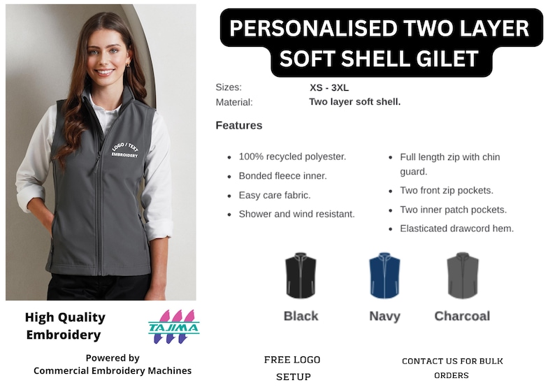 Personalized Women's Soft Shell Gilet, Embroidered Text & Logo - Etsy