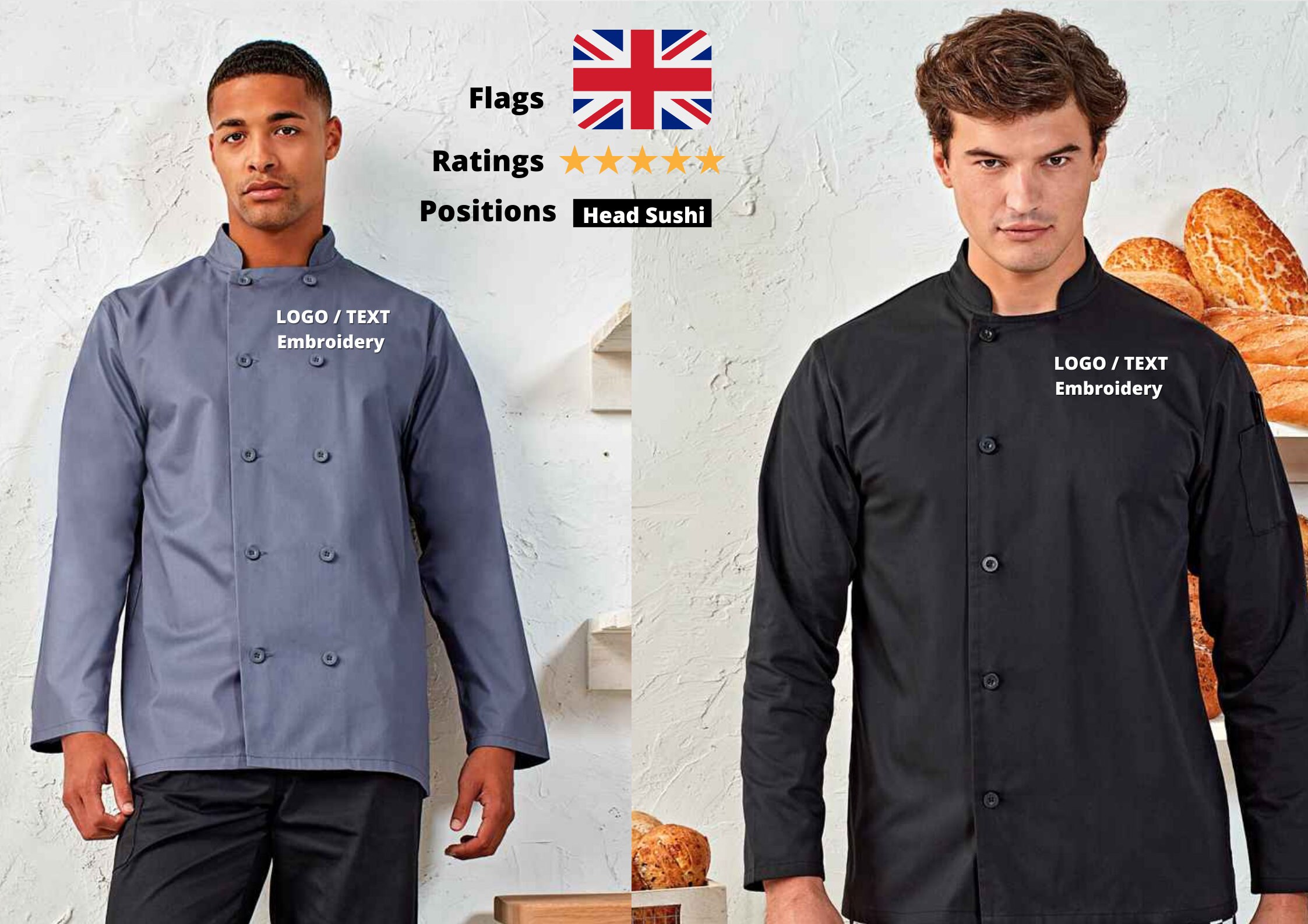 Personalised Chef Jacket Custom Chef Embroidery Name Text - Etsy