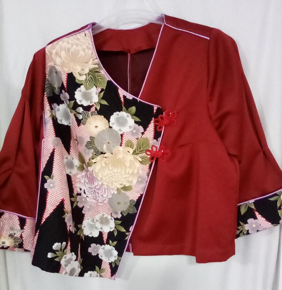 Red Satin & Obi Paneled Jacket for Women - Etsy