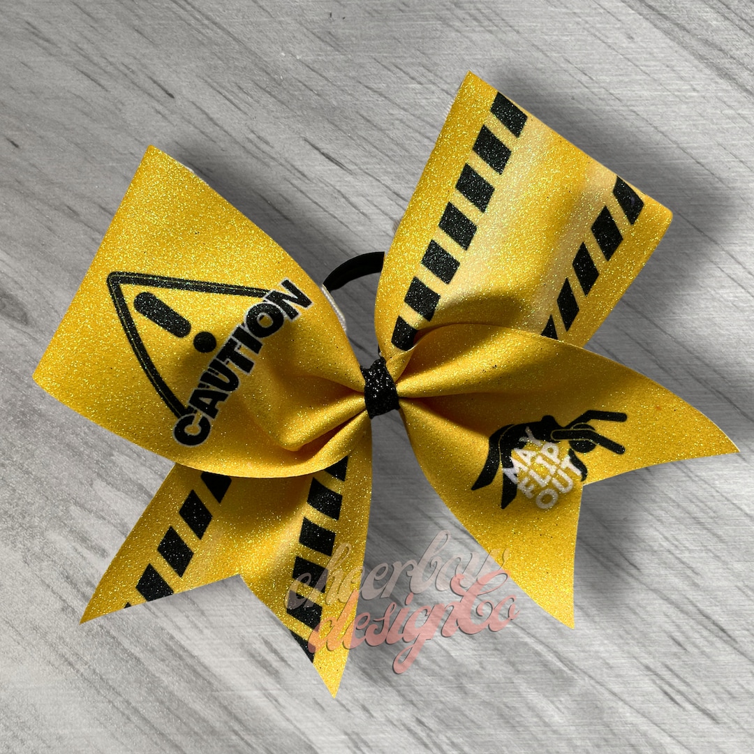 Sublimated Cheer Bow, Caution, May Flip Out, Fun Cheer Bow, Cheer Bow ...