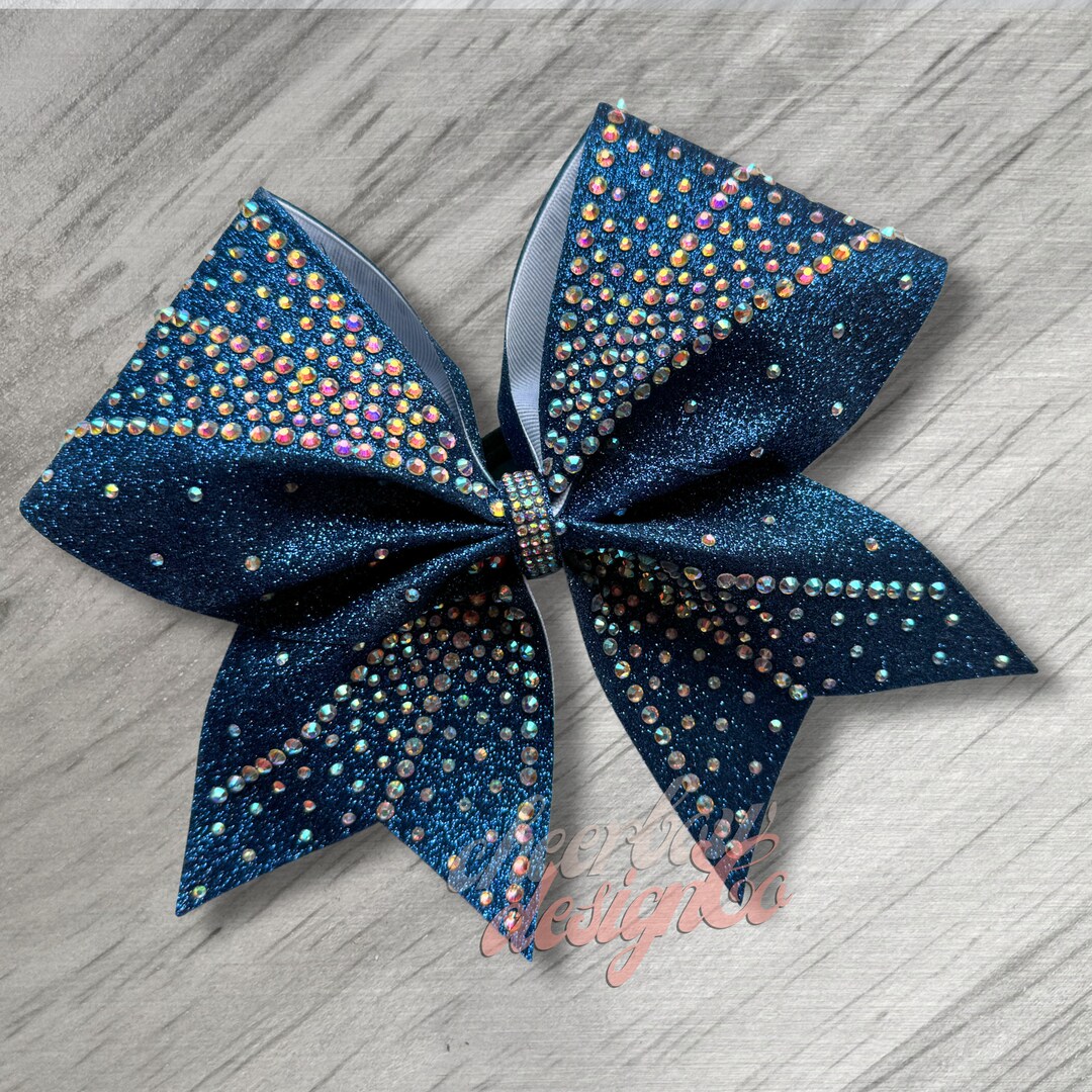 Glitter Cheer Bow, Navy Rhinestone Star Power, Game Day - Etsy