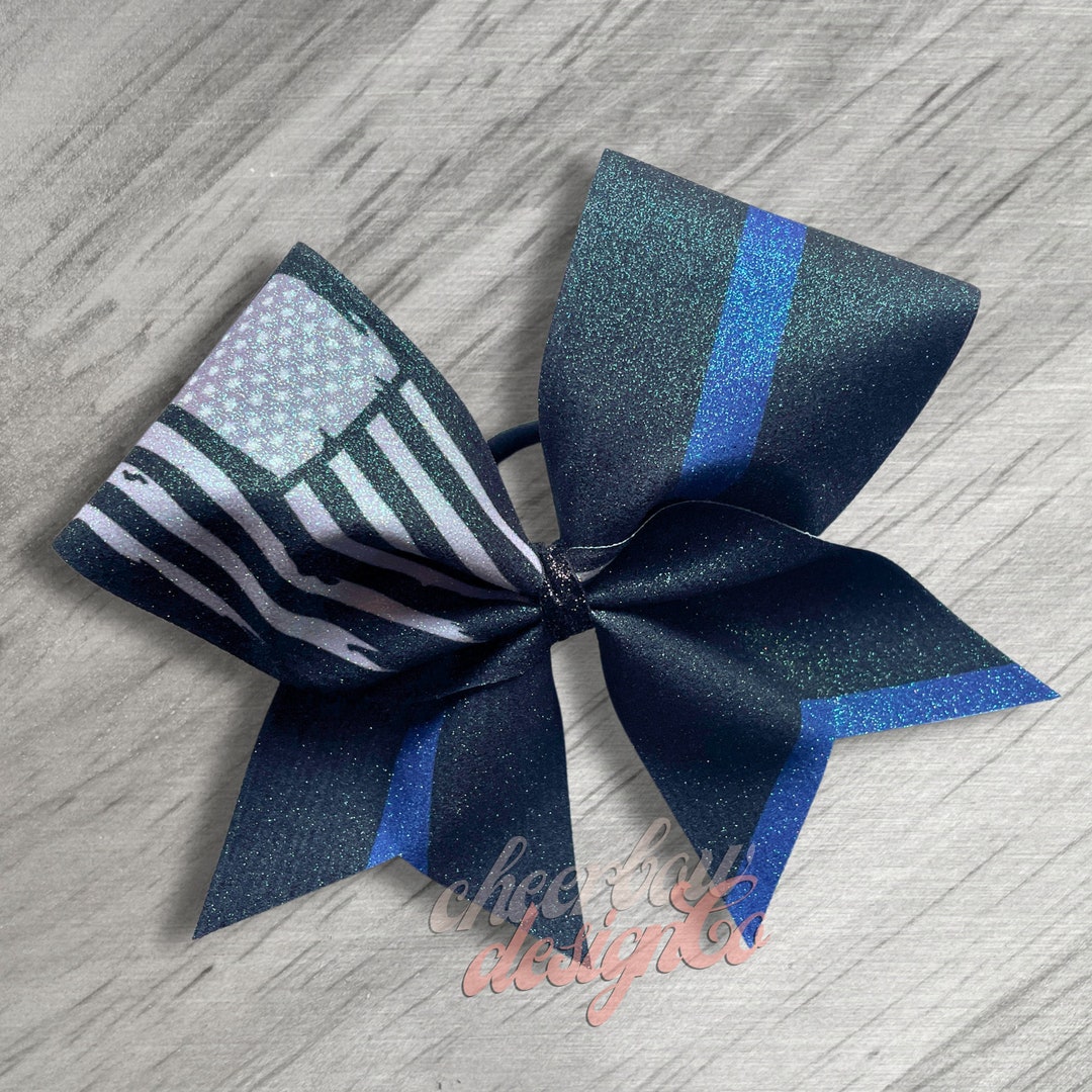 Thin Blue Line Cheer Bow: Police Support, Glitter Grosgrain Ribbon - Etsy