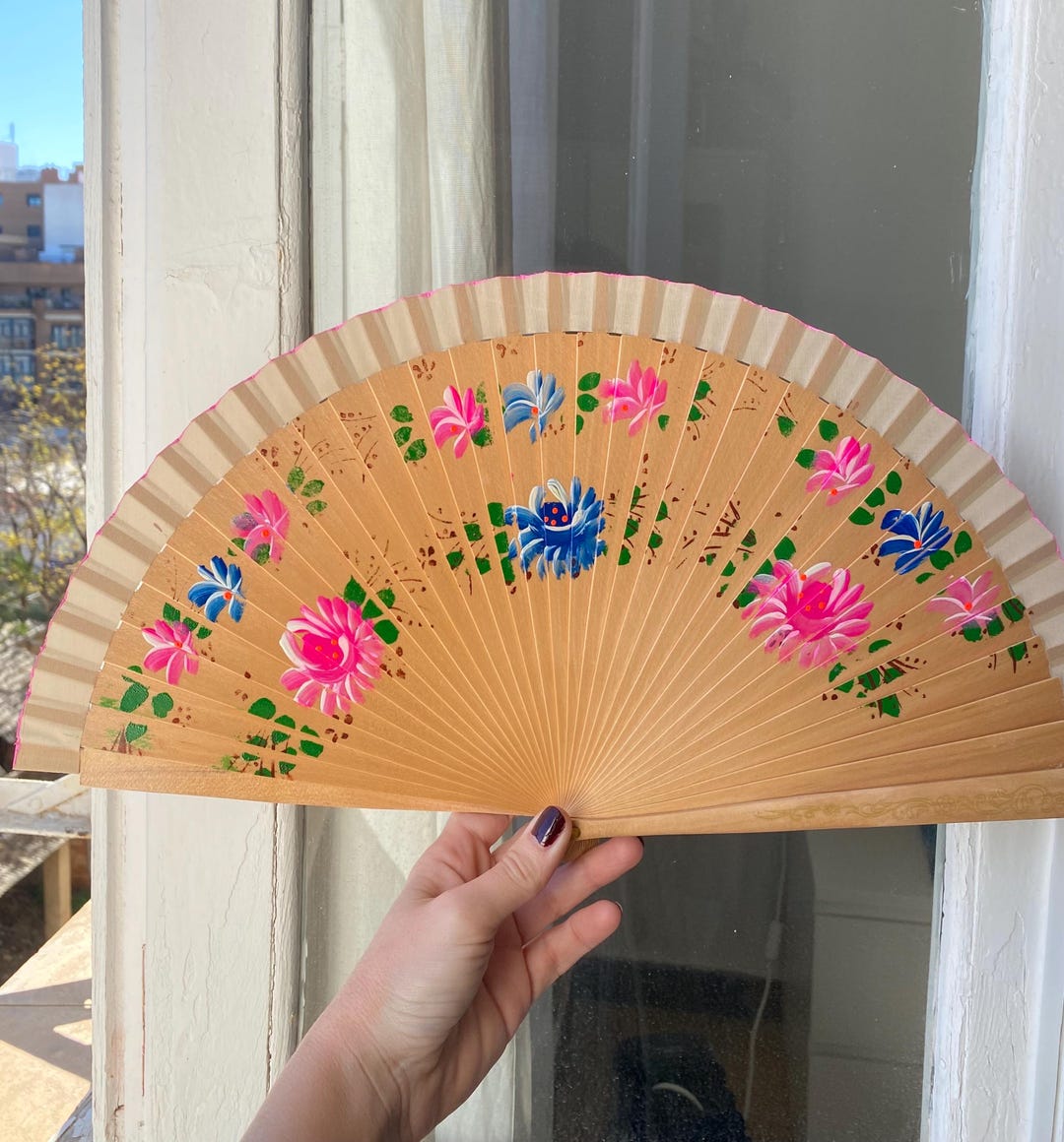 Spanish Hand Fan /made in Wood and Fabric-vintage Spanish Fan - Etsy