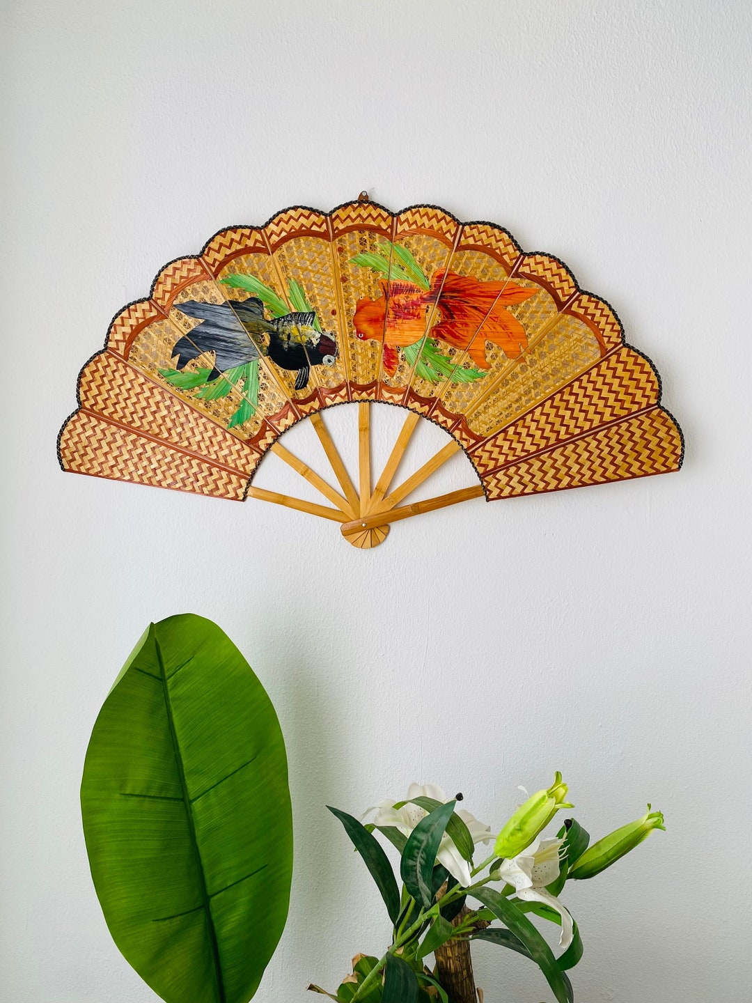 Vintage Wicker Wall Fan | Bamboo Decor | Wicker Decor | Unique Wall Art ...