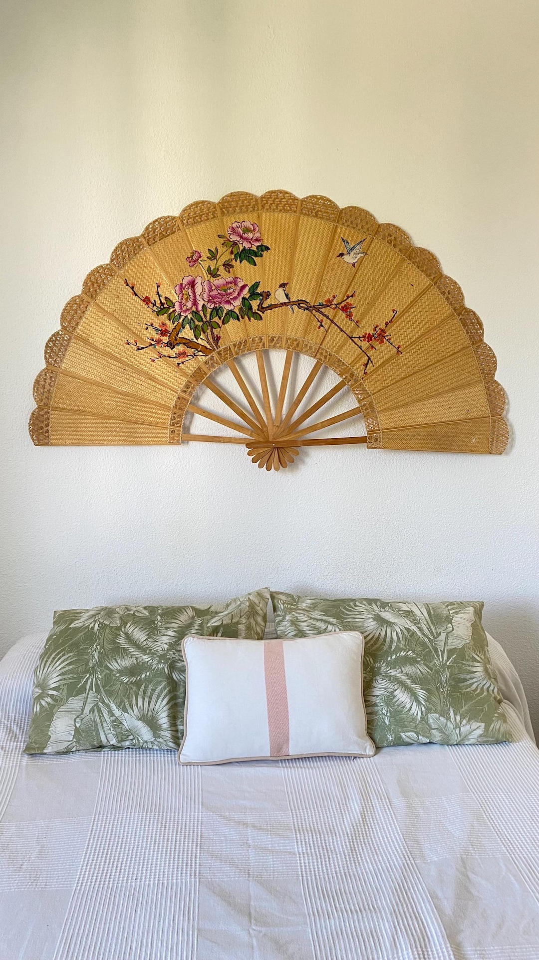 Big Wall Fan Decoration Made in Wicker and Bamboo -vintage Fan Decor ...