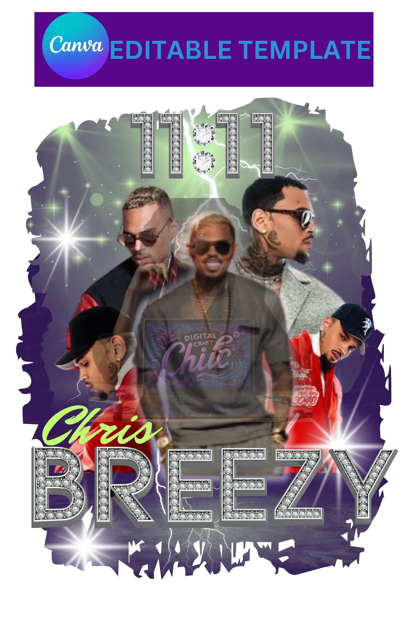CHRIS BREEZY PNG File Canva Editable - Etsy