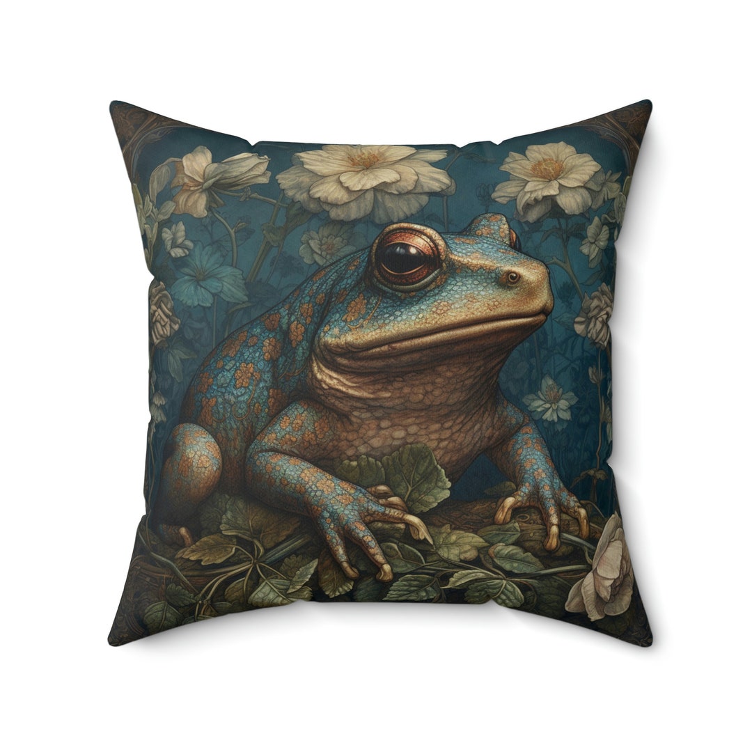William Morris Inspired Frog in the Forest Pillow | Frog Pillow, Floral ...
