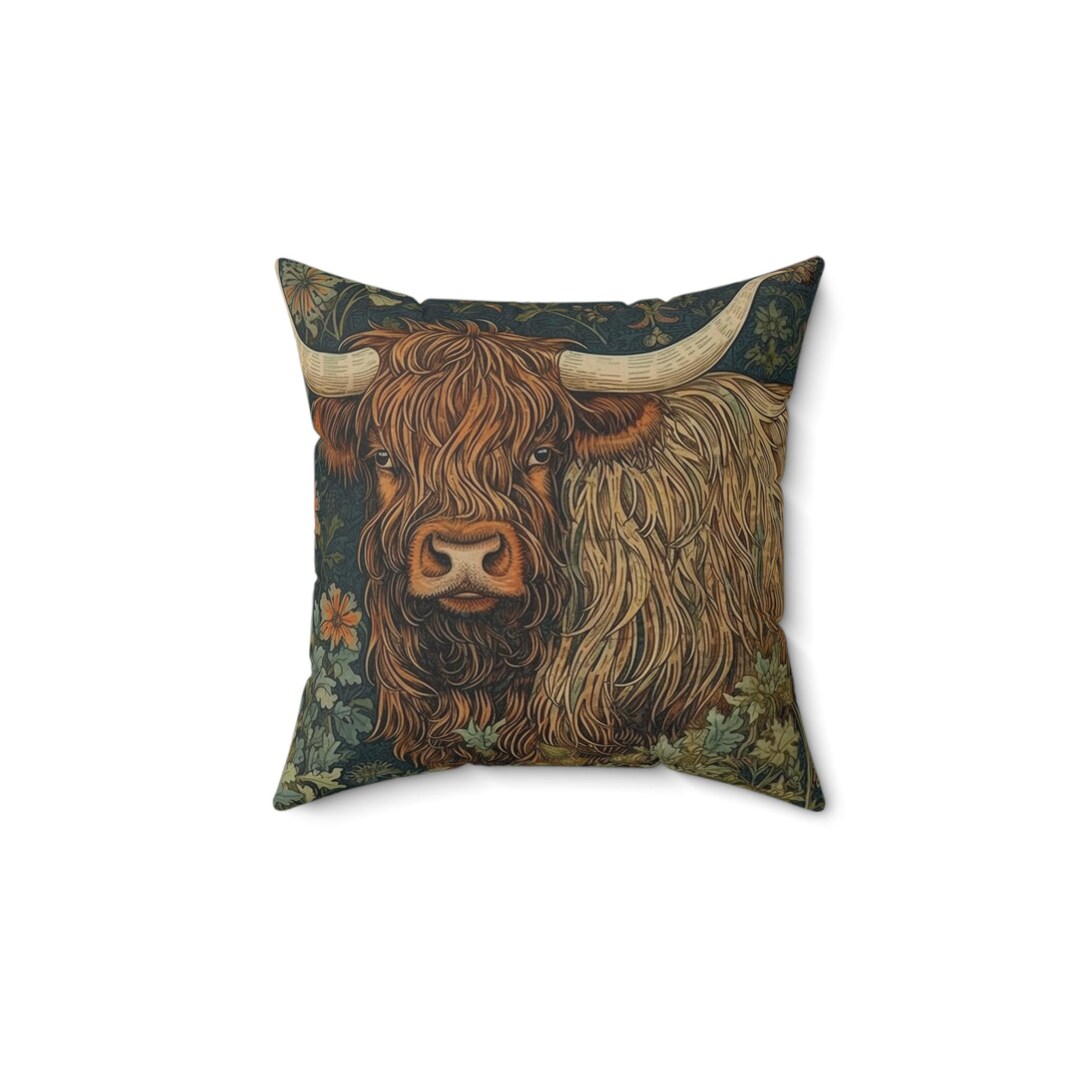 Highland Cow in Windswept Meadow Art Nouveau Flourishes William Morris ...