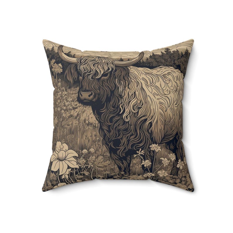 Highland Cow in Windswept Meadow Art Nouveau Flourishes William Morris ...
