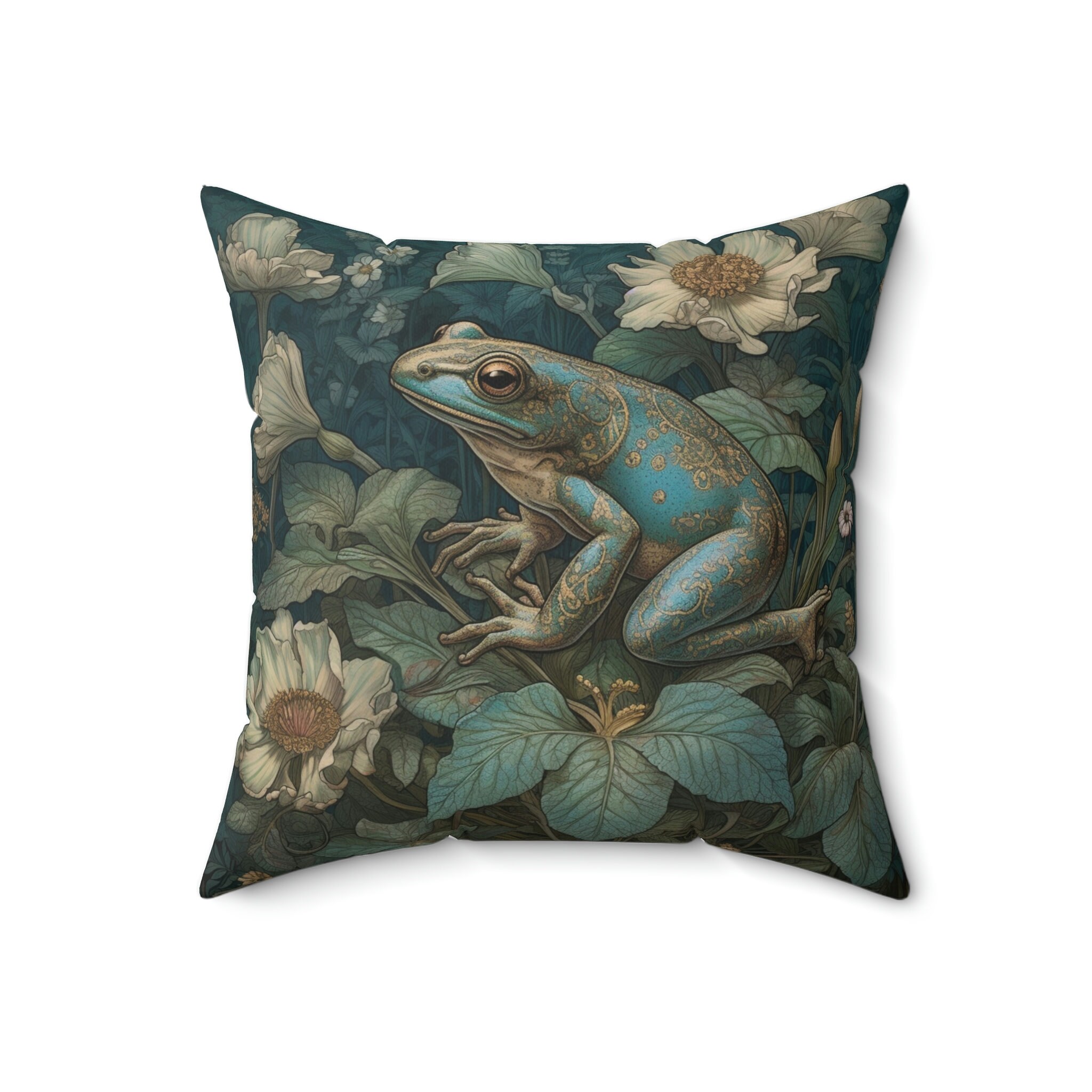 William Morris Inspired Frog in the Forest Pillow | Frog Pillow, Floral ...