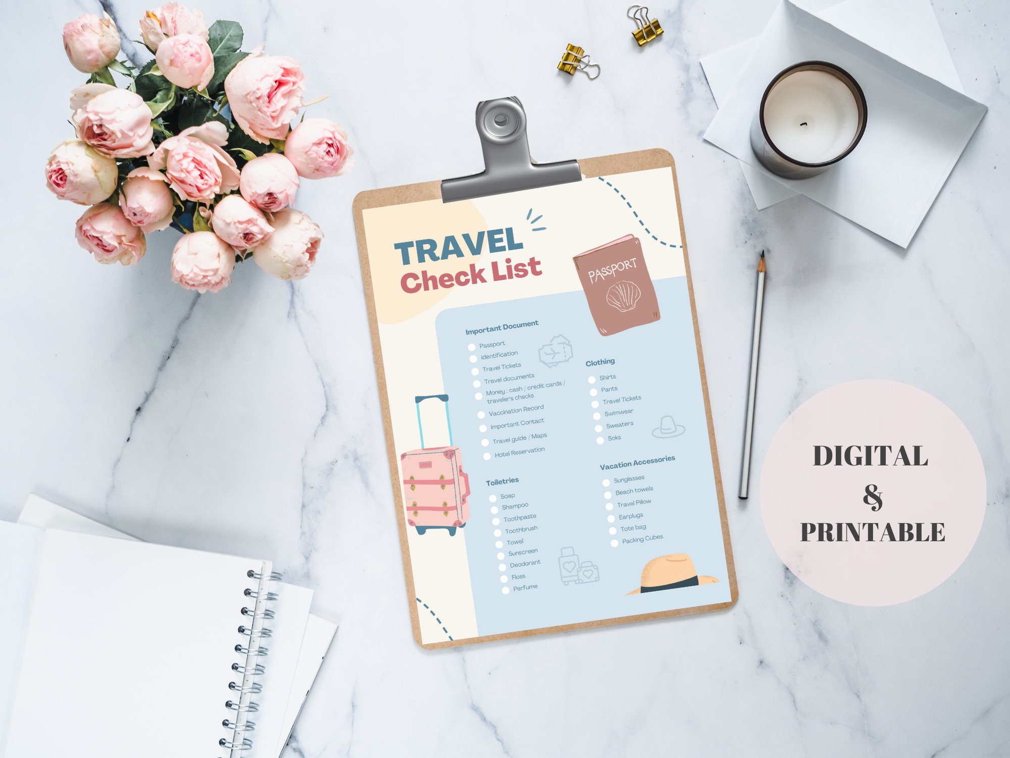 Travel Check List Planner Trip Organiser Belonging Plan Digital ...