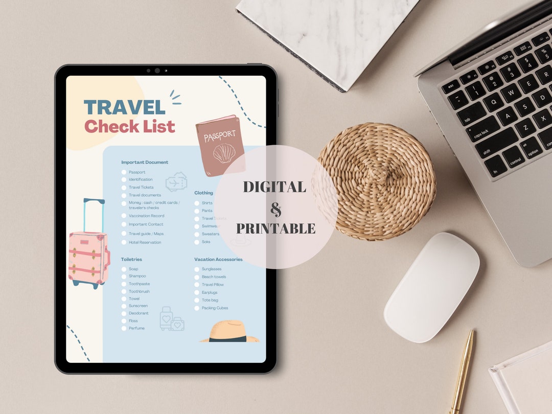 Travel Check List Planner Trip Organiser Belonging Plan Digital ...