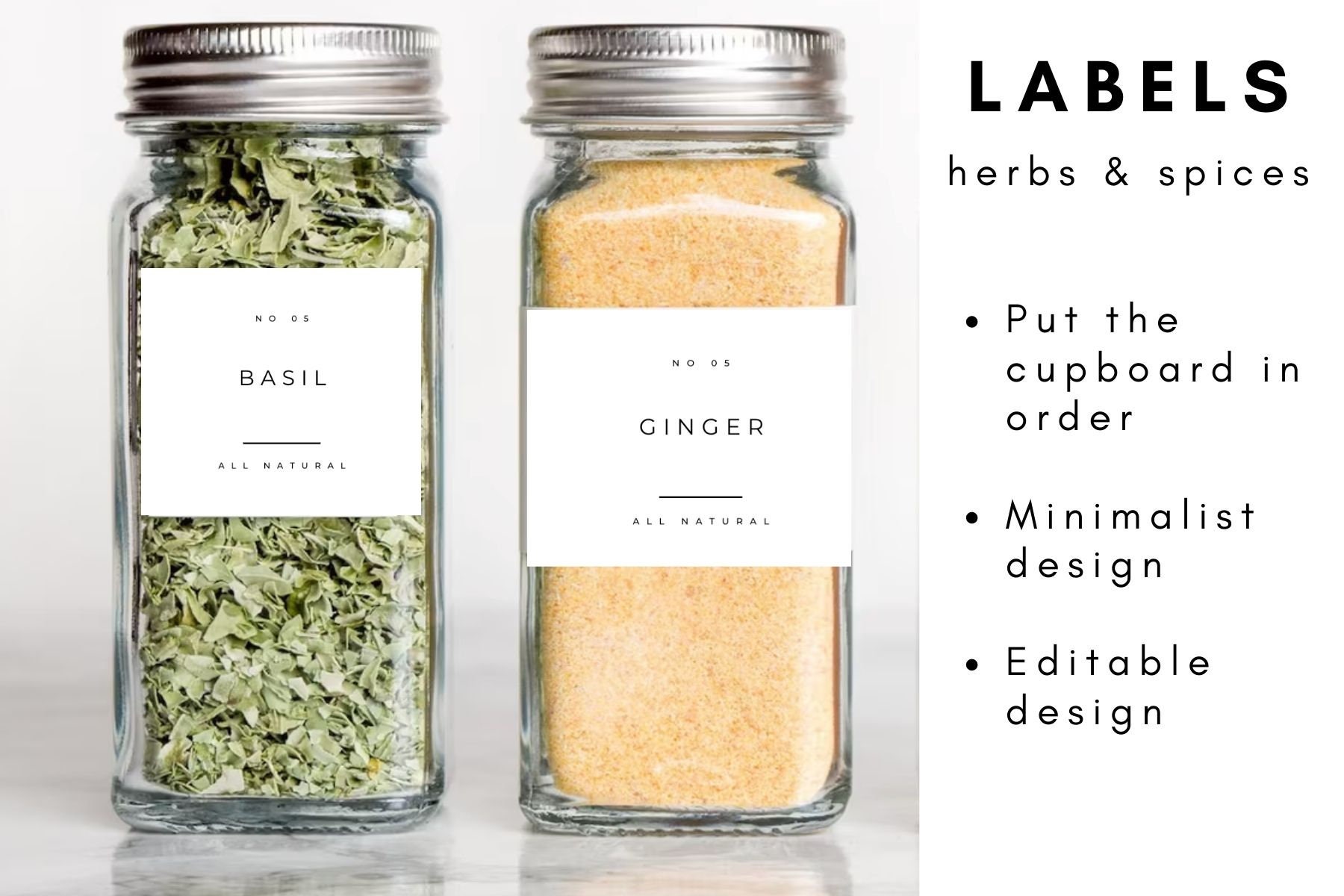 White Spice Label Grey Herb Label Modern Minimalist Spice Labels Square ...