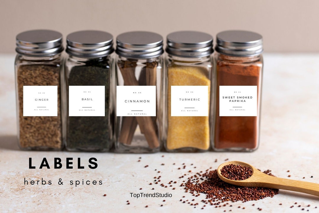 White Spice Label Grey Herb Label Modern Minimalist Spice Labels Square ...