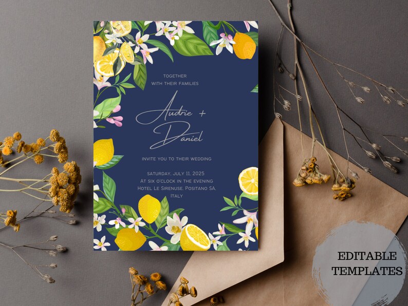 Italian Wedding Invitation Set Template Lemon Portofino Invites Bundle ...