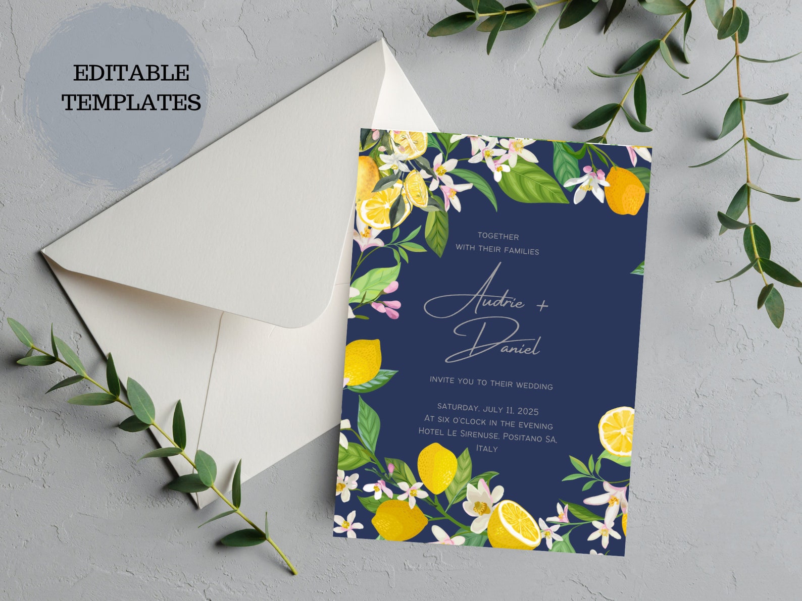 Italian Wedding Invitation Set Template Lemon Portofino Invites Bundle ...