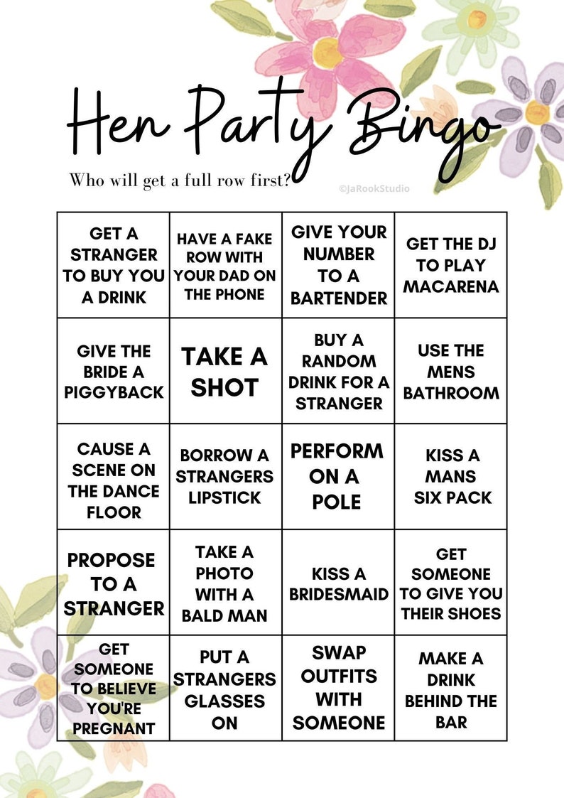 Hen Party Bingo Game | Bridal Bingo | Party Game | Bachelorette Bingo ...