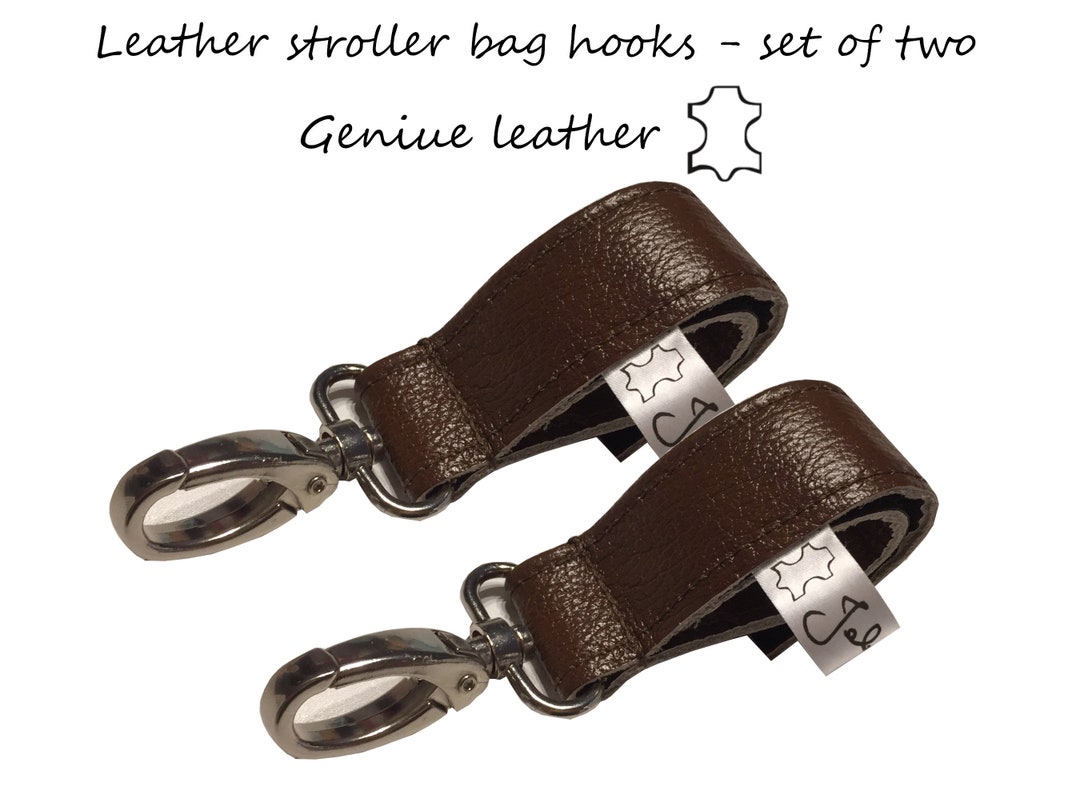 Leather Stroller Hooks Set of Two Buggy Bag Hooks Clips Geniue Leather ...
