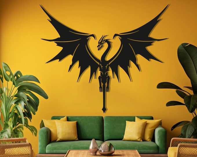 Dragon Metal Wall Art, Legendary Fantasy Dragon Art, Game Room Decor ...