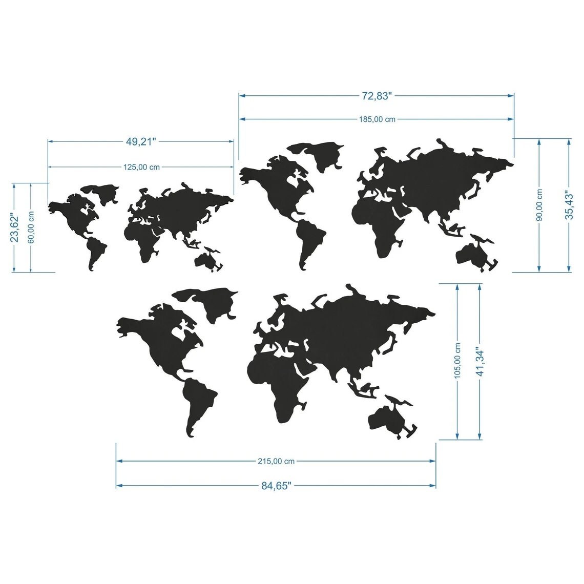 Large Metal World Map Metal World Map Continents Metal Wall - Etsy