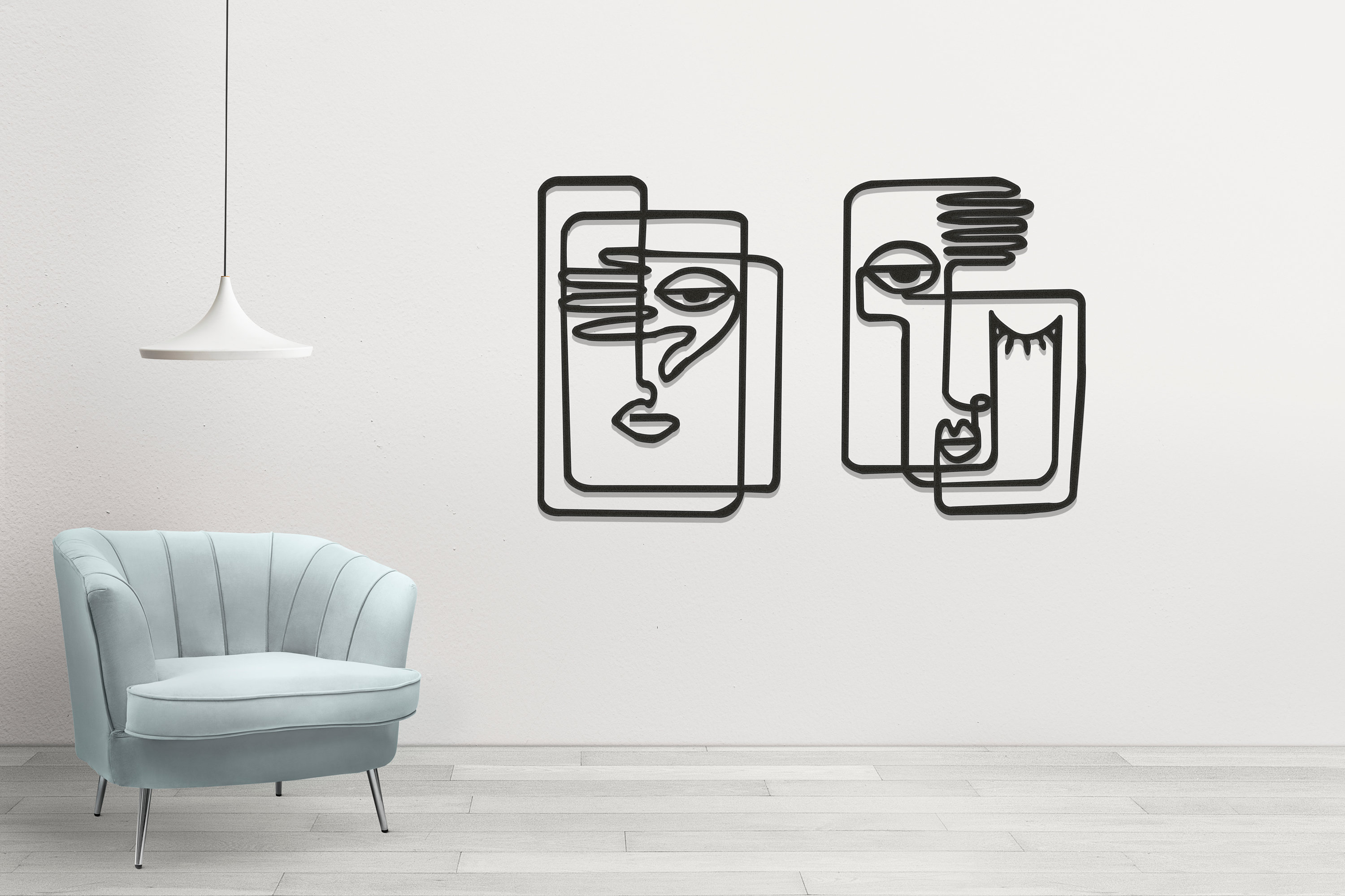 Picasso Line Metal Wall Art, Drawing Wall Decor, Faces Wall Sign ...